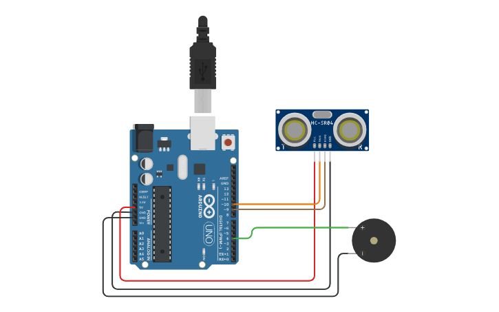 Circuit design Sensor Ultrasonico Buzzer - Tinkercad