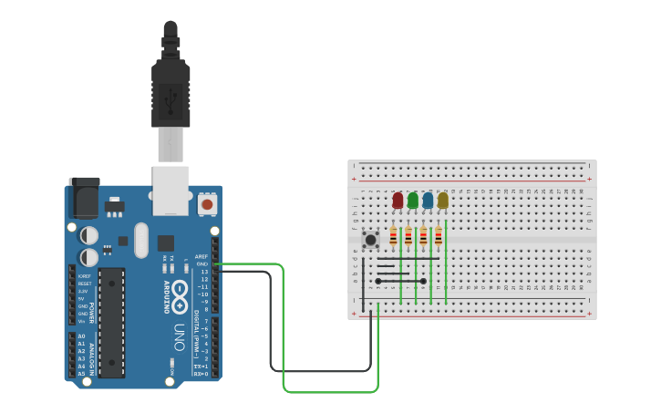 Circuit design Parallel connection with push button and Arduino board - Tinkercad