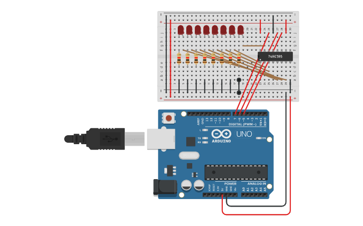 Circuit design Universal Shift Register Counter - Tinkercad