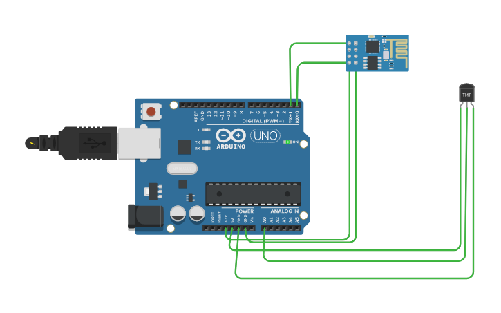 Circuit design send sensor data to smartphnone using bluetooth - Tinkercad