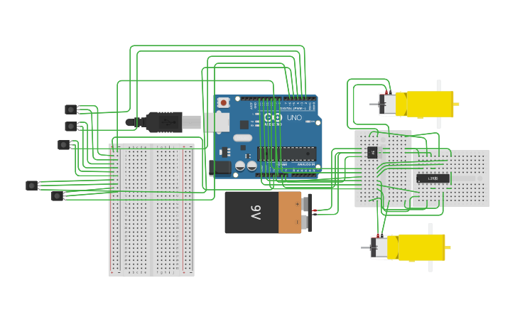 Circuit design LINE FOLLOWING ROBOT - Tinkercad