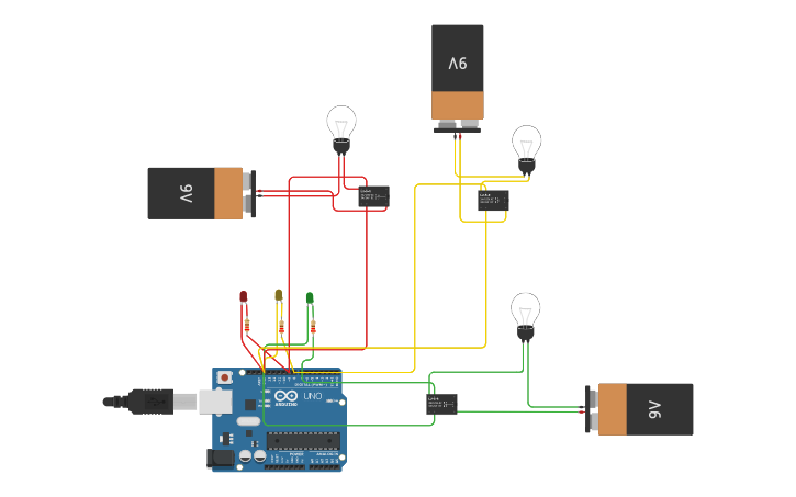 Circuit Design Práctica 3 Semáforo Con Leds Y Focos Con Reles Tinkercad