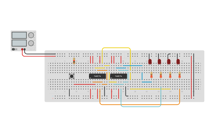 Circuit design 4-bit Counter with D Flip-Flops - Tinkercad