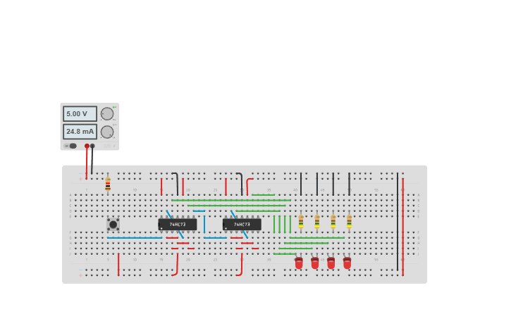 Circuit design Asynchronous 4 bit counter down - Tinkercad