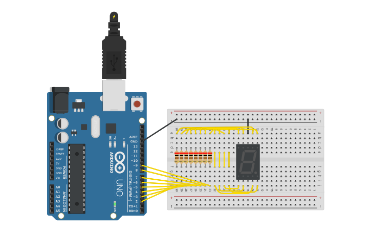 Circuit design Controle de Display de 7 Segmentos - Tinkercad