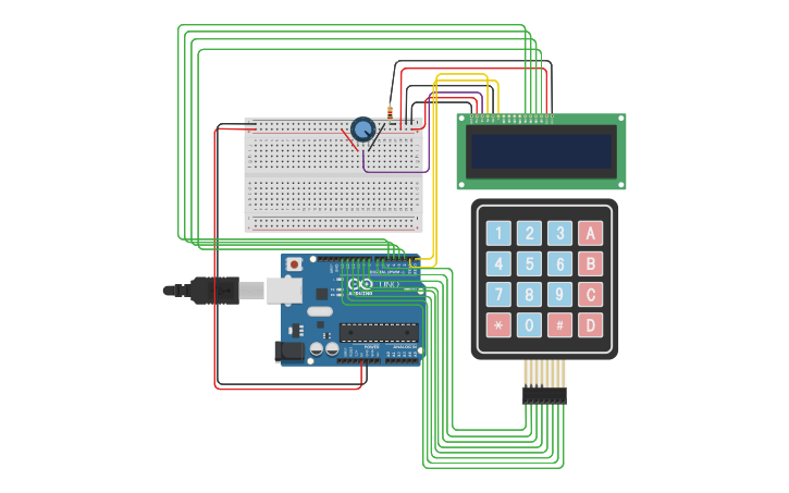 Circuit design Keypad with LCD - Tinkercad