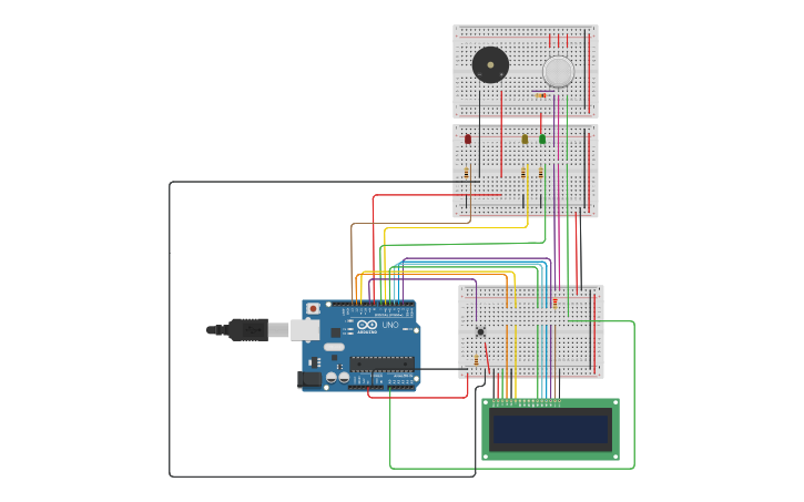 Circuit design Gas Sensor with led and lcd Display - Tinkercad