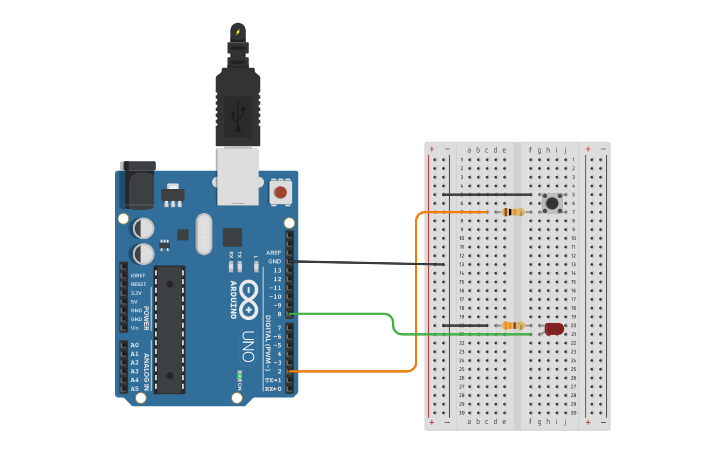 Circuit design Push Button Toggle LED - Tinkercad