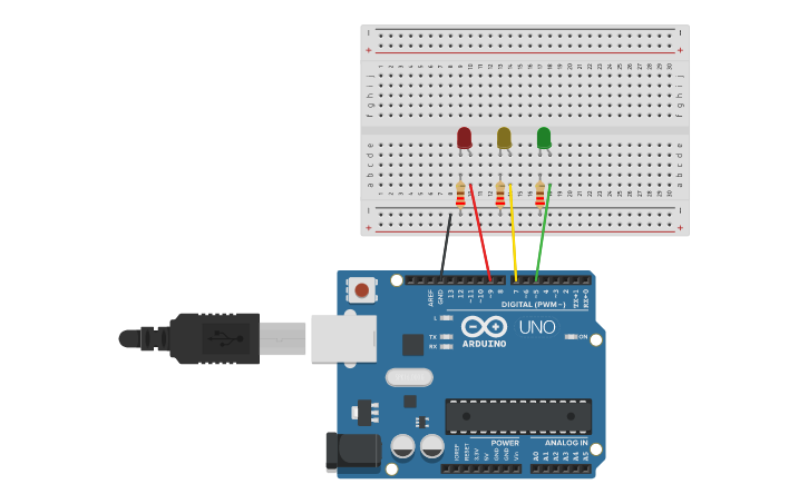 Circuit design Traffic Light Error 3 - Tinkercad