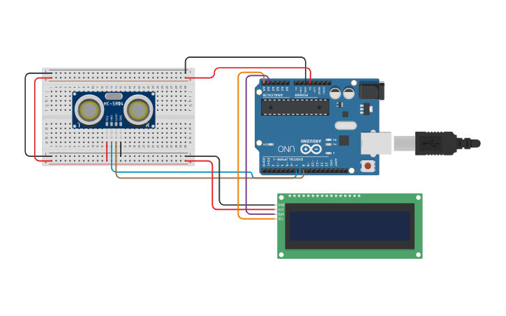 Circuit design Arduino Display I2C Sensore distanza - Tinkercad