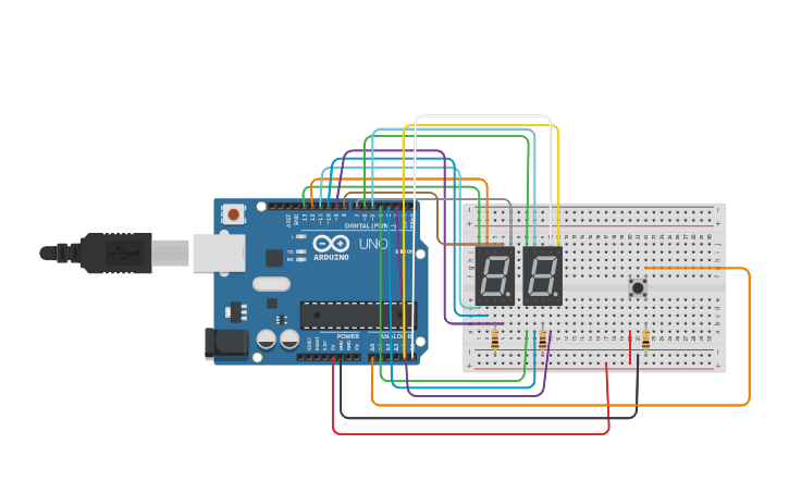 Circuit design Two digit counter using Arduino Uno - Tinkercad