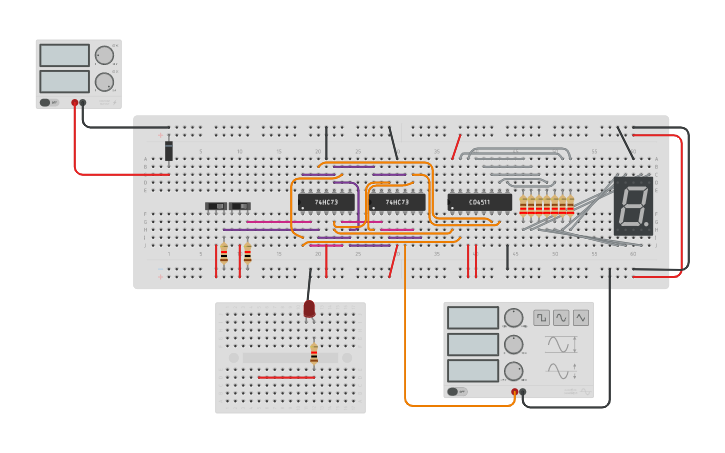 Circuit design Form - Counter 7473 + 4511 - Tinkercad
