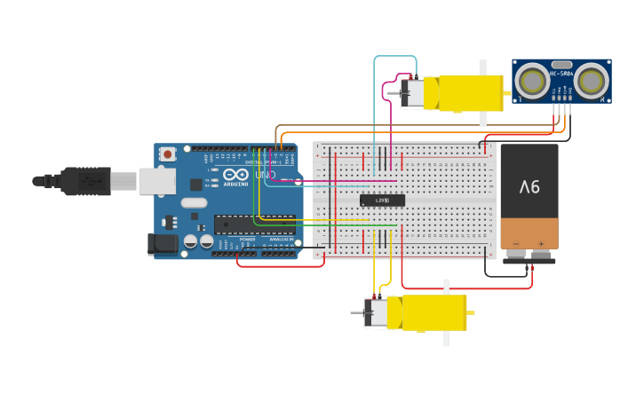 Circuit design Ultrasonico con Motores - Tinkercad