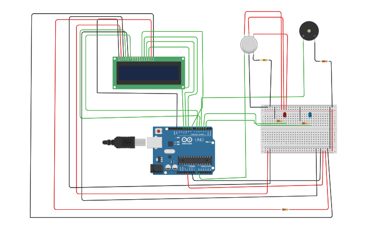 Circuit Design Gas Detecting Alarm System With Arduino Tinkercad
