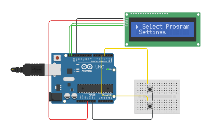 Circuit design LCD-menu - Tinkercad