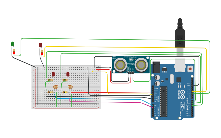 Circuit design Lane Detection And Collision Avoidance Alert - Tinkercad
