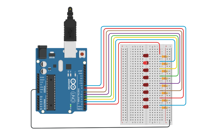 Circuit design Multiple LEDs - Tinkercad