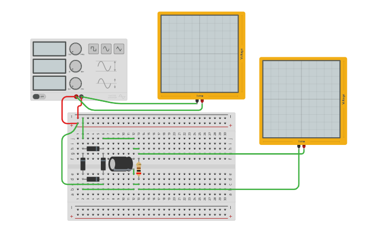 Circuit design Diode: Rectifier with C - Tinkercad