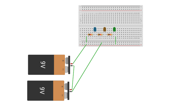 Circuit design Parallel LED using Breadboard - Tinkercad