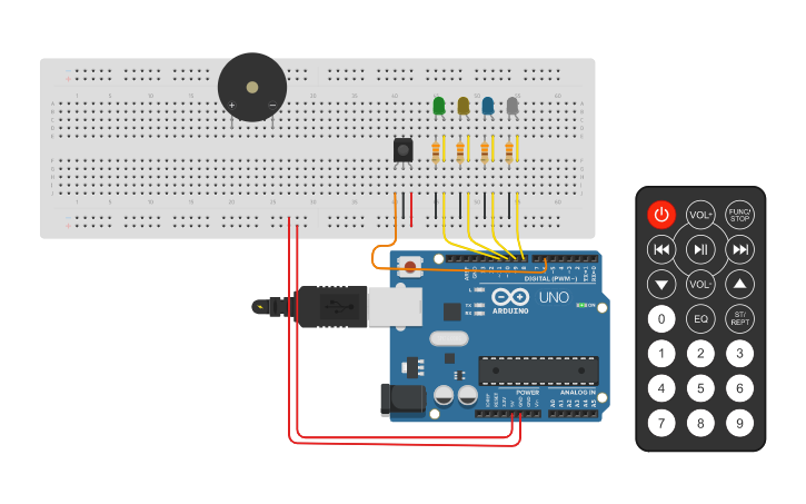 Circuit design Arduino Uno IR Remote and LEDs - Tinkercad