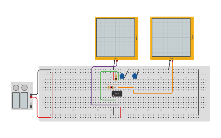 Circuit design Astable Multivibrator using 555 timer IC - Tinkercad