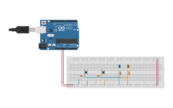Circuit design Multiple Buttons and LEDs - Tinkercad