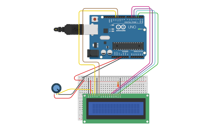 Circuit design lcd interface with scroll - Tinkercad