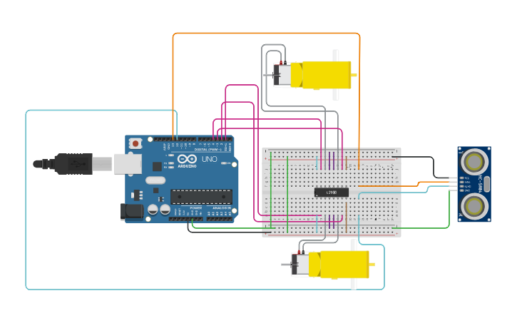 Circuit design OBSTACLE AVOIDANCE ROBOT - Tinkercad