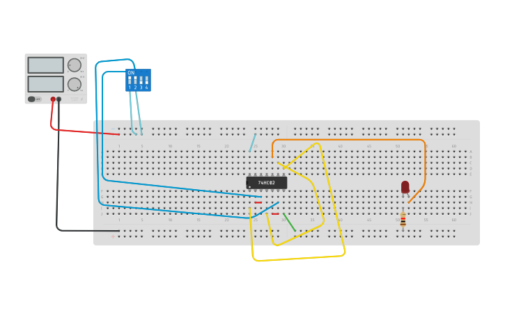 Circuit design Universal gate AND using NOR - Tinkercad