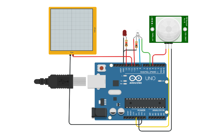 Circuit design Rain+PIR - Tinkercad