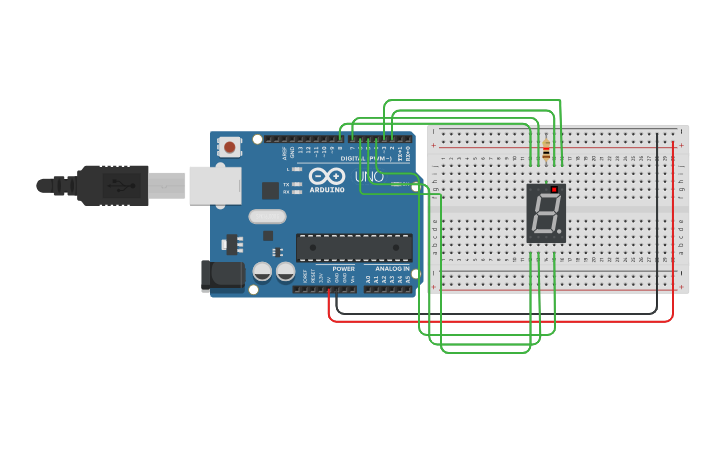 Circuit design 7 segment display - Tinkercad