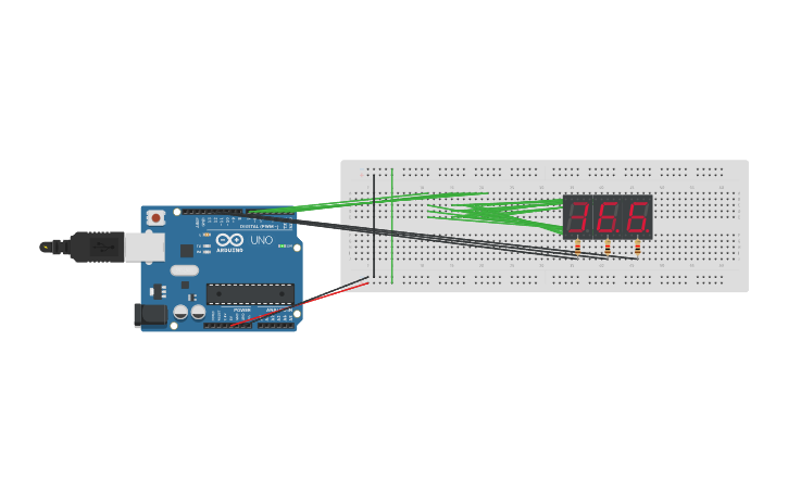 Circuit design Arduino 7 Segment Anode - Tinkercad