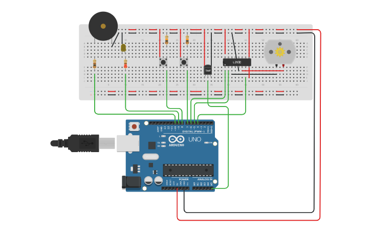 Circuit design Washing Machine - Tinkercad