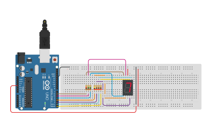 Circuit design Arduino con Display a 7 Segmenti - Tinkercad