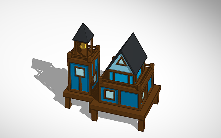 3D design Tall house with a bell tower - Tinkercad