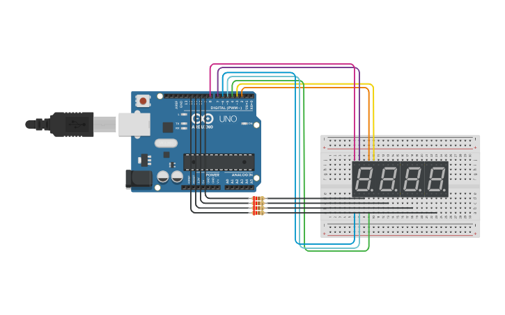Circuit design 4 Digit 7-Segment Display - Tinkercad