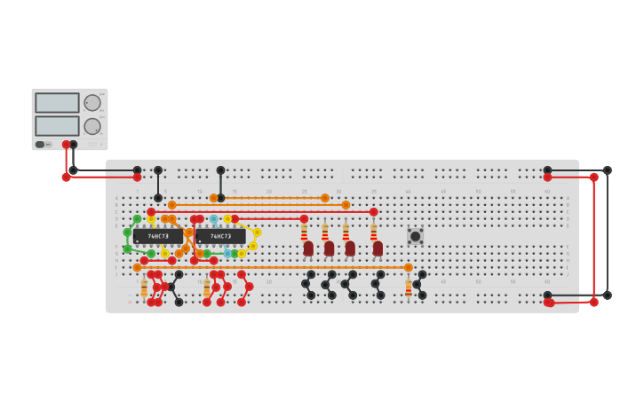 Circuit design flip-flop - JK do CI 74HC73 - Tinkercad