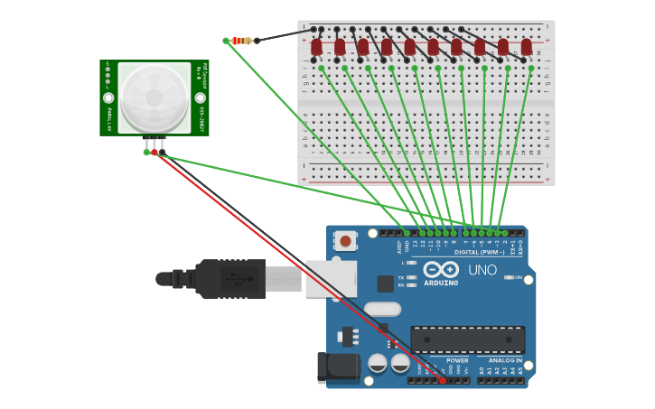Circuit design Sensor PIR - Tinkercad