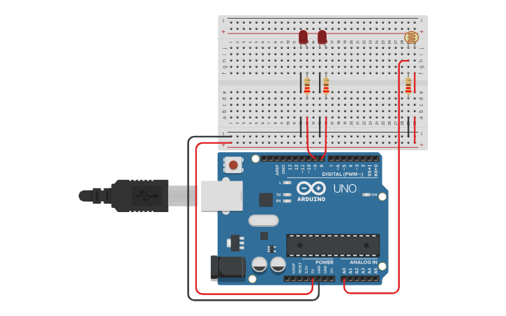 Circuit design 2 led - Tinkercad