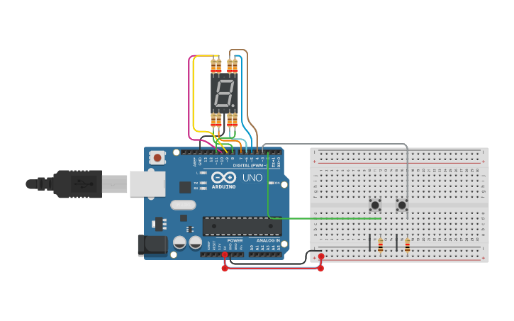 Circuit design 7 segment counter - Tinkercad