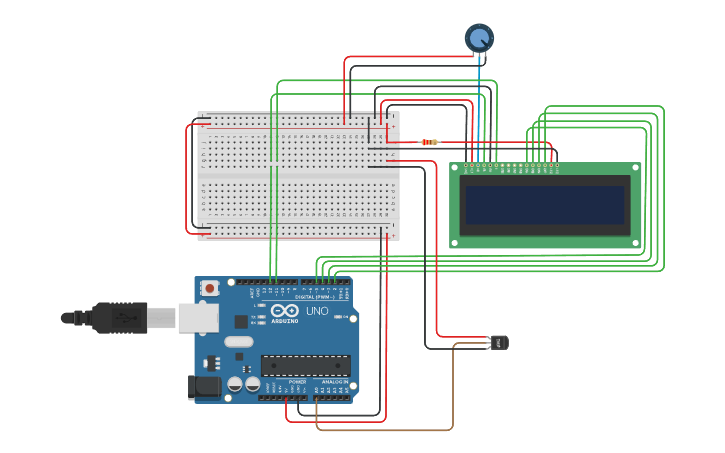 Circuit design Temperature Display - Tinkercad