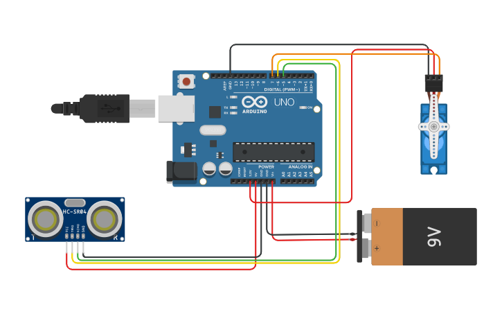 Circuit design Smart Dustbin - Tinkercad