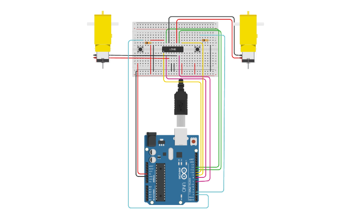 Circuit design Arduino 2-Wheel Obstacle Avoider (Buttons) - Tinkercad