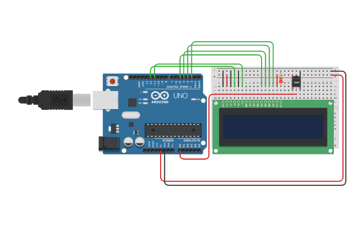 Circuit design Arduino with LCD Interface - Tinkercad
