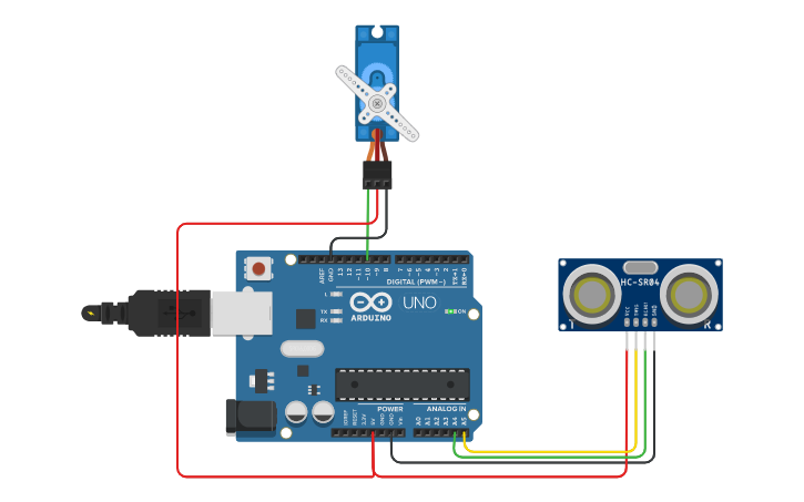 Circuit Design Ultrasonic Servo Tinkercad