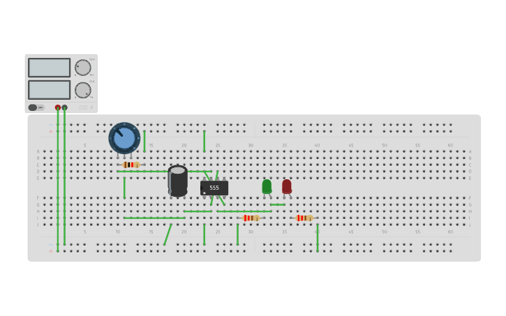 Circuit design Using 555 Timer IC, adjustable Flashing/Blinking LED Circuit - Tinkercad