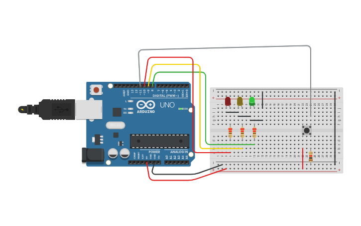 Circuit design Arduino Pedestrian Crossing - Tinkercad