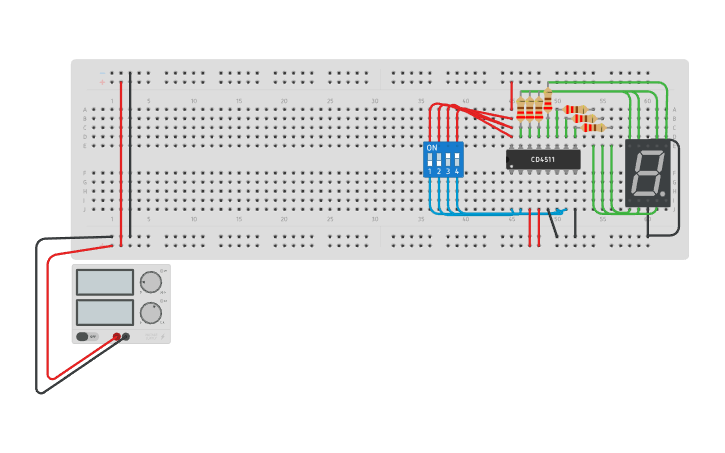Circuit design BCD to seven-segment Decoder - Tinkercad