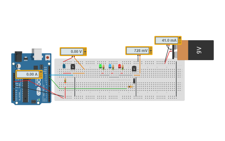 Circuit design NPN with Arduino and Battery - Tinkercad