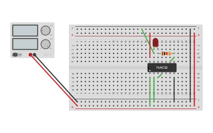 Circuit design Breadboard connection with OR gate - Tinkercad
